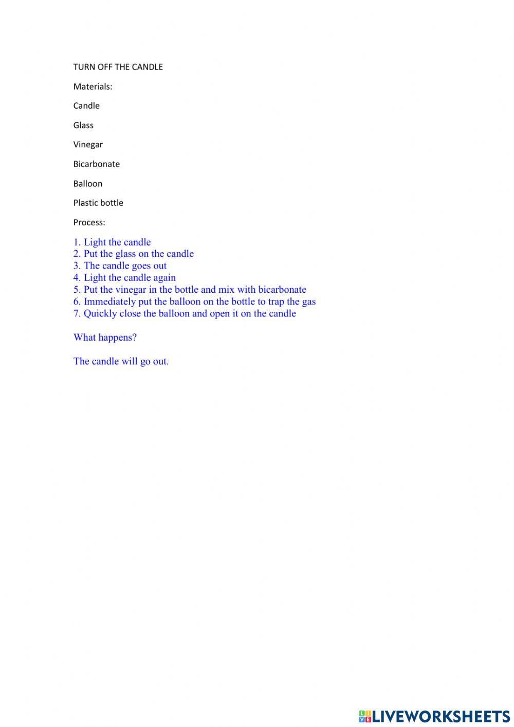 Turn off the candle worksheet | Live Worksheets