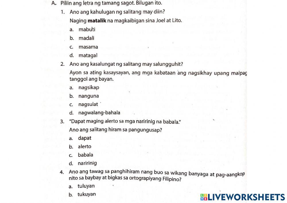 filipino 6 achievement test 2840531 | dhada | Live