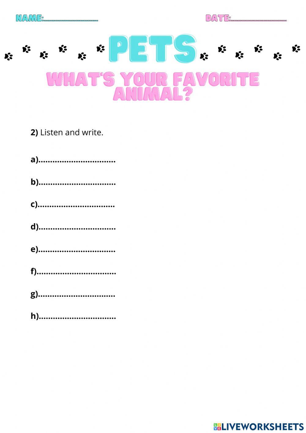 PETS | Free Interactive Worksheets | 2025012