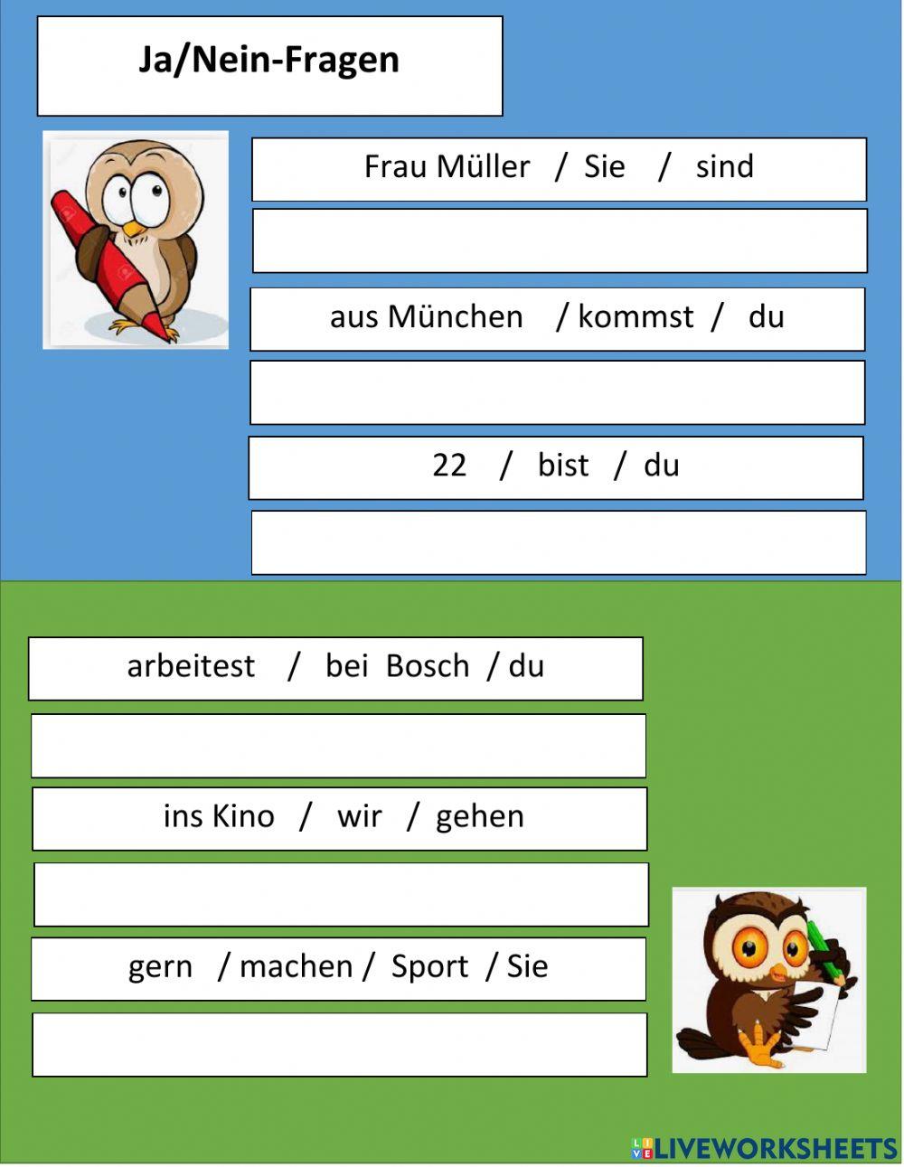 Ja-Nein-fragen | Free Interactive Worksheets | 5332205