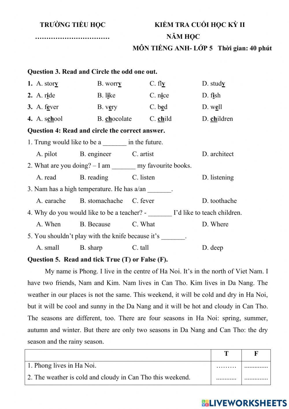 Test no 3 worksheet | Live Worksheets