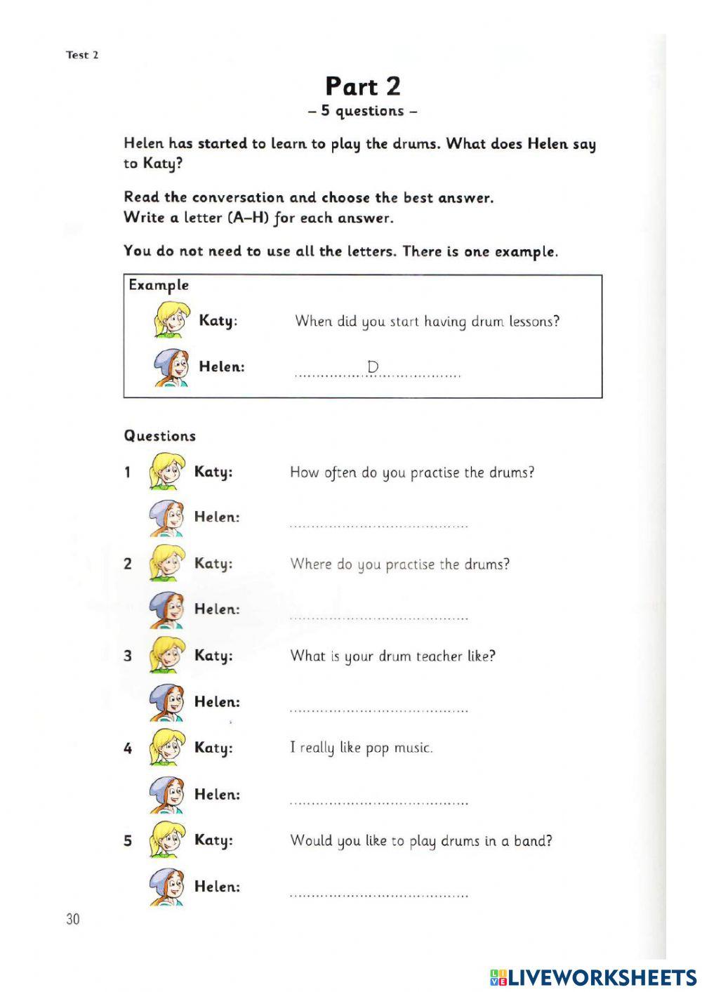 Reading-Writing-Test-05-part-1-2-3 worksheet | Live Worksheets