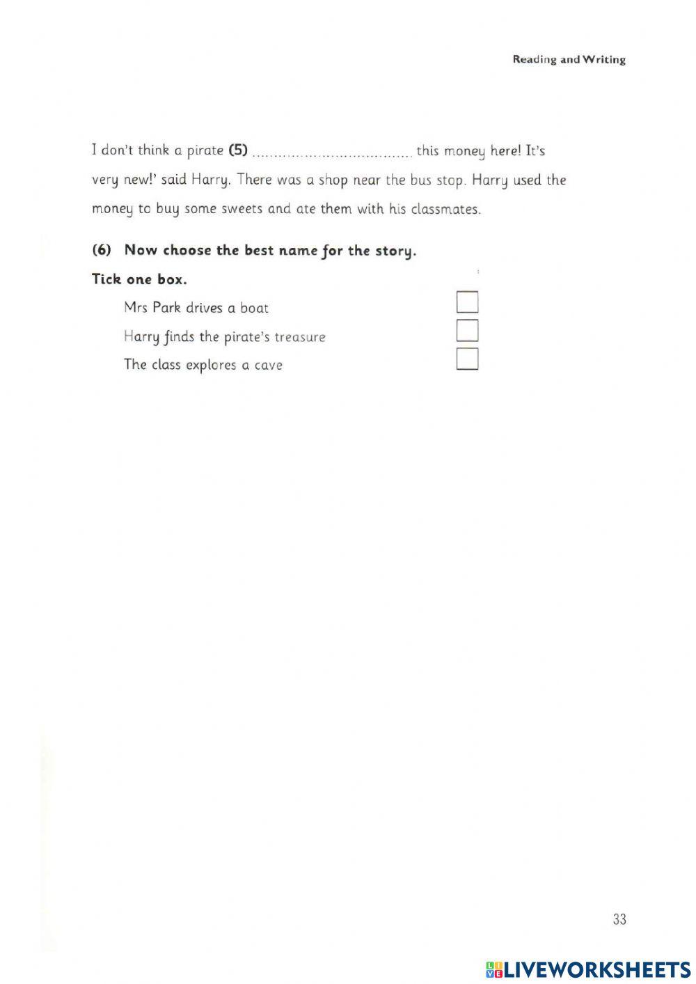 Reading-Writing-Test-05-part-1-2-3 worksheet | Live Worksheets