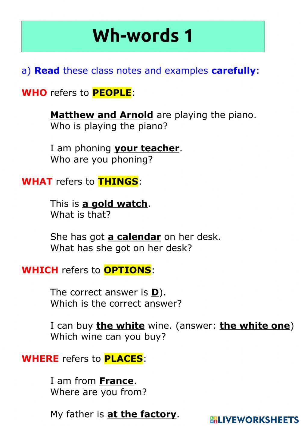 1843946 | Wh-words 1 | Juan José | LiveWorksheets