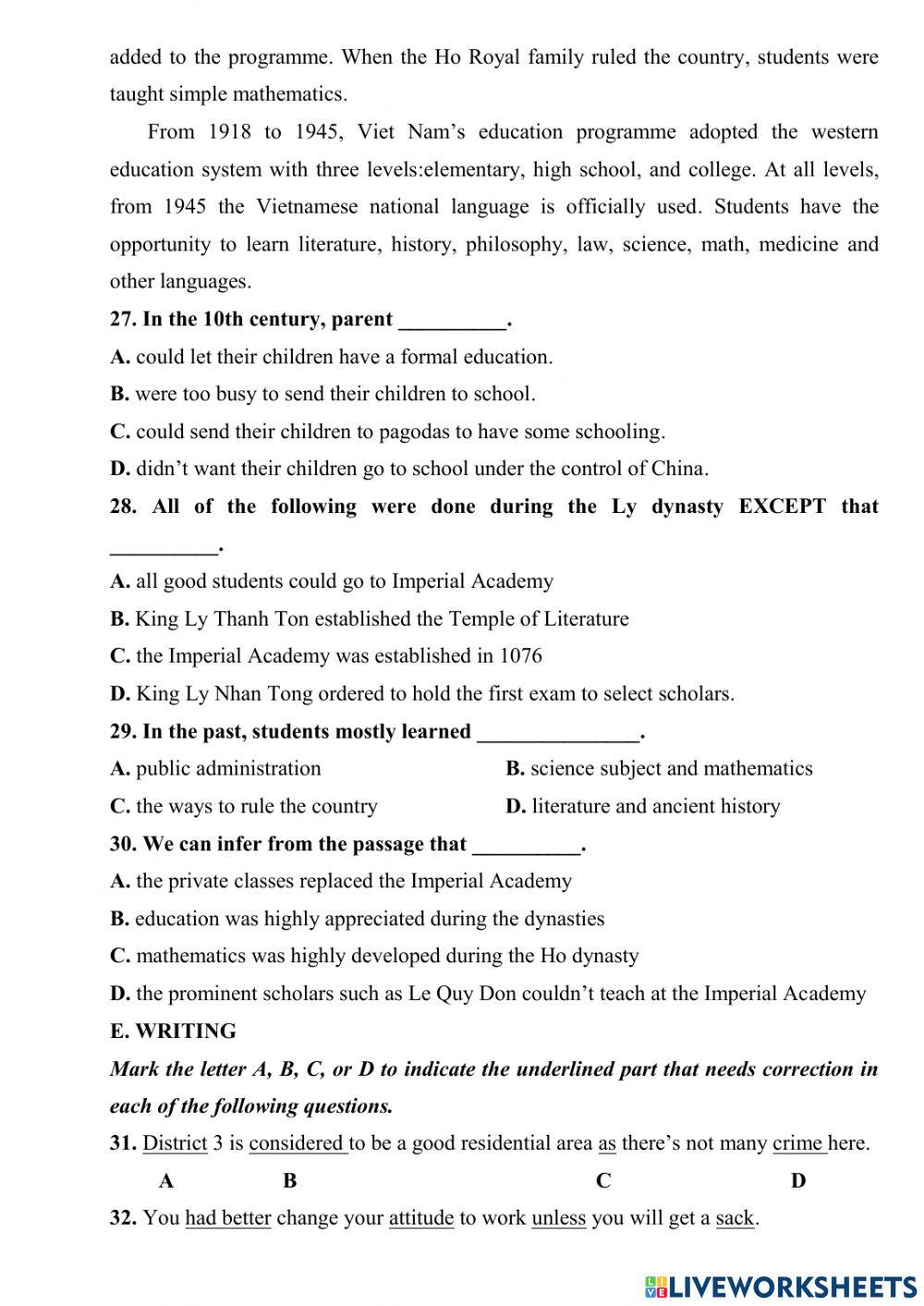 Practice test 36 worksheet | Live Worksheets
