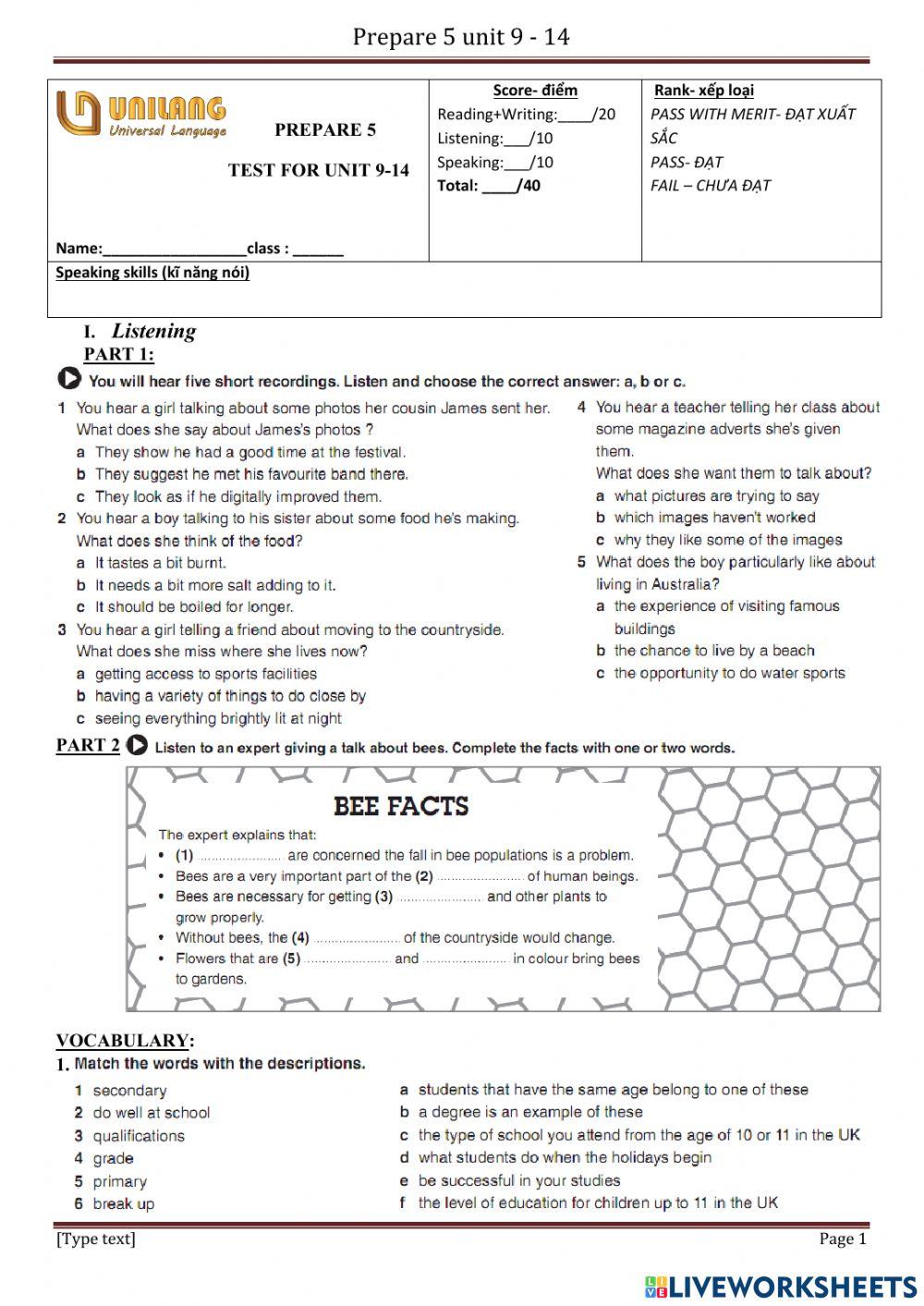 Prepare 5 final… | Free Interactive Worksheets | 2025369