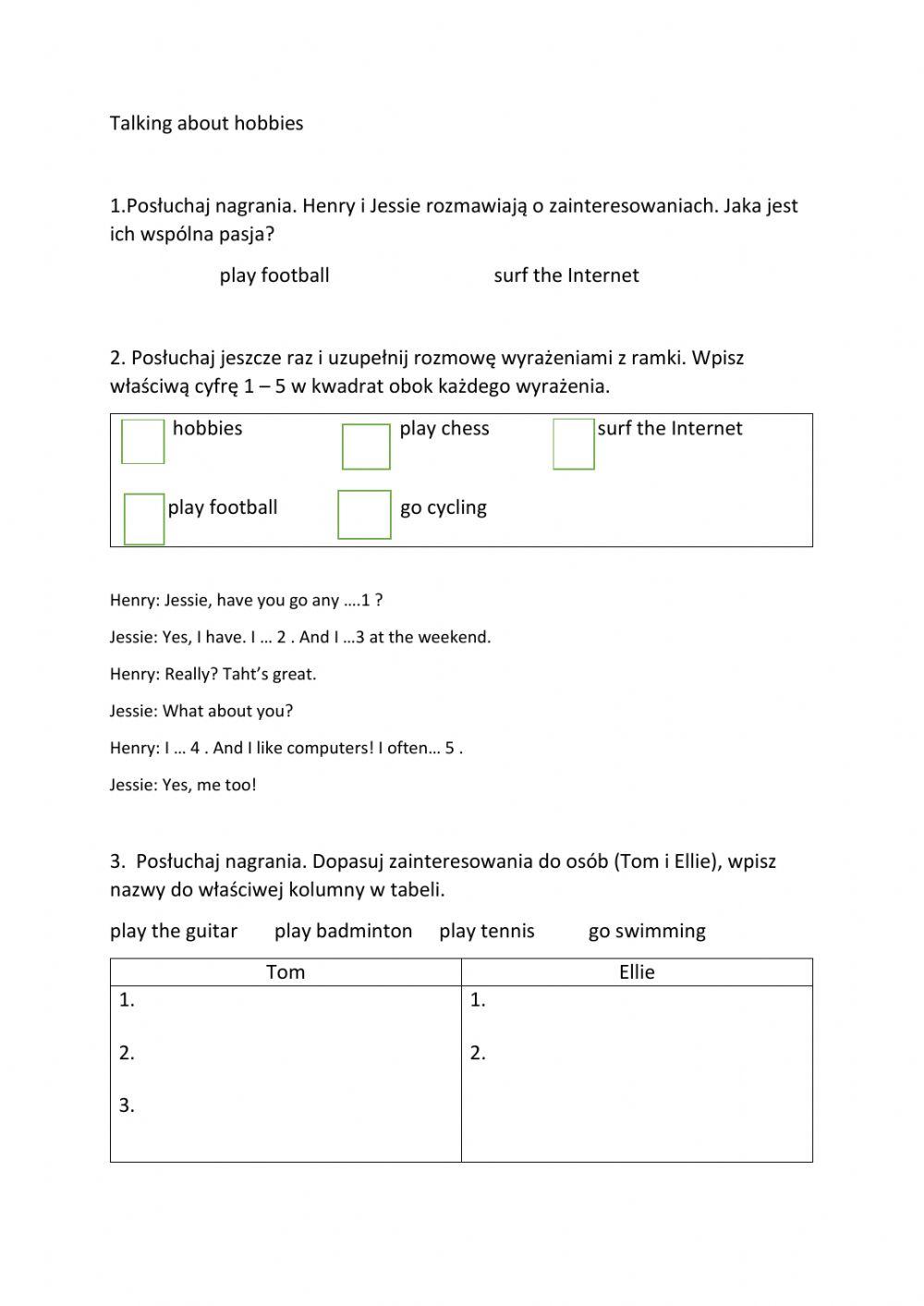 talking about hobbies online activity | Live Worksheets