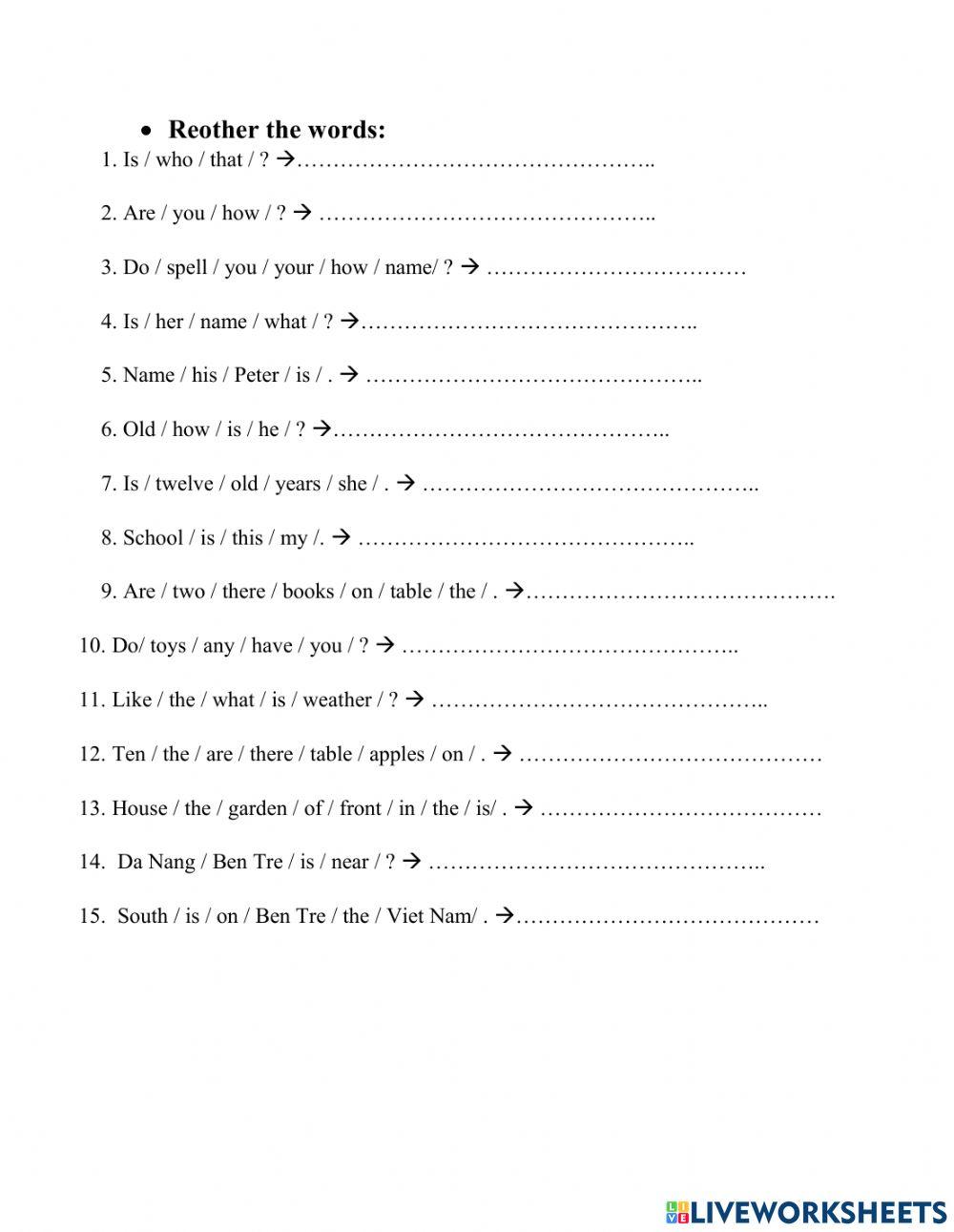 Other the words worksheet | Live Worksheets