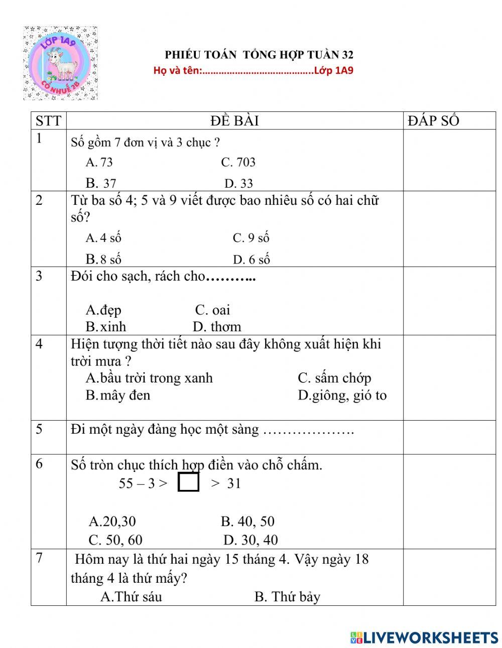 Class free online worksheet | Live Worksheets