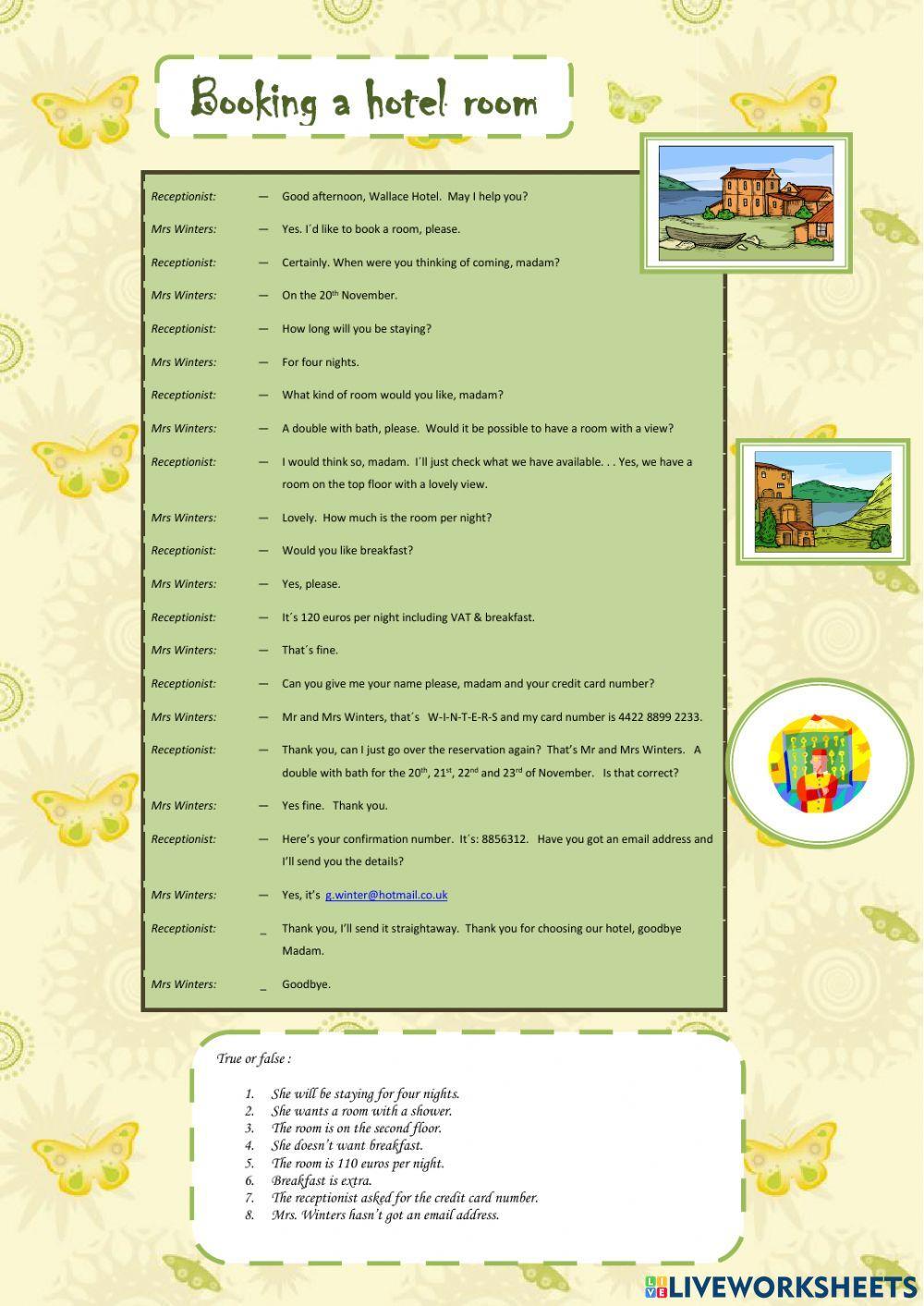 Booking a Hotel | Free Interactive Worksheets | 2026013