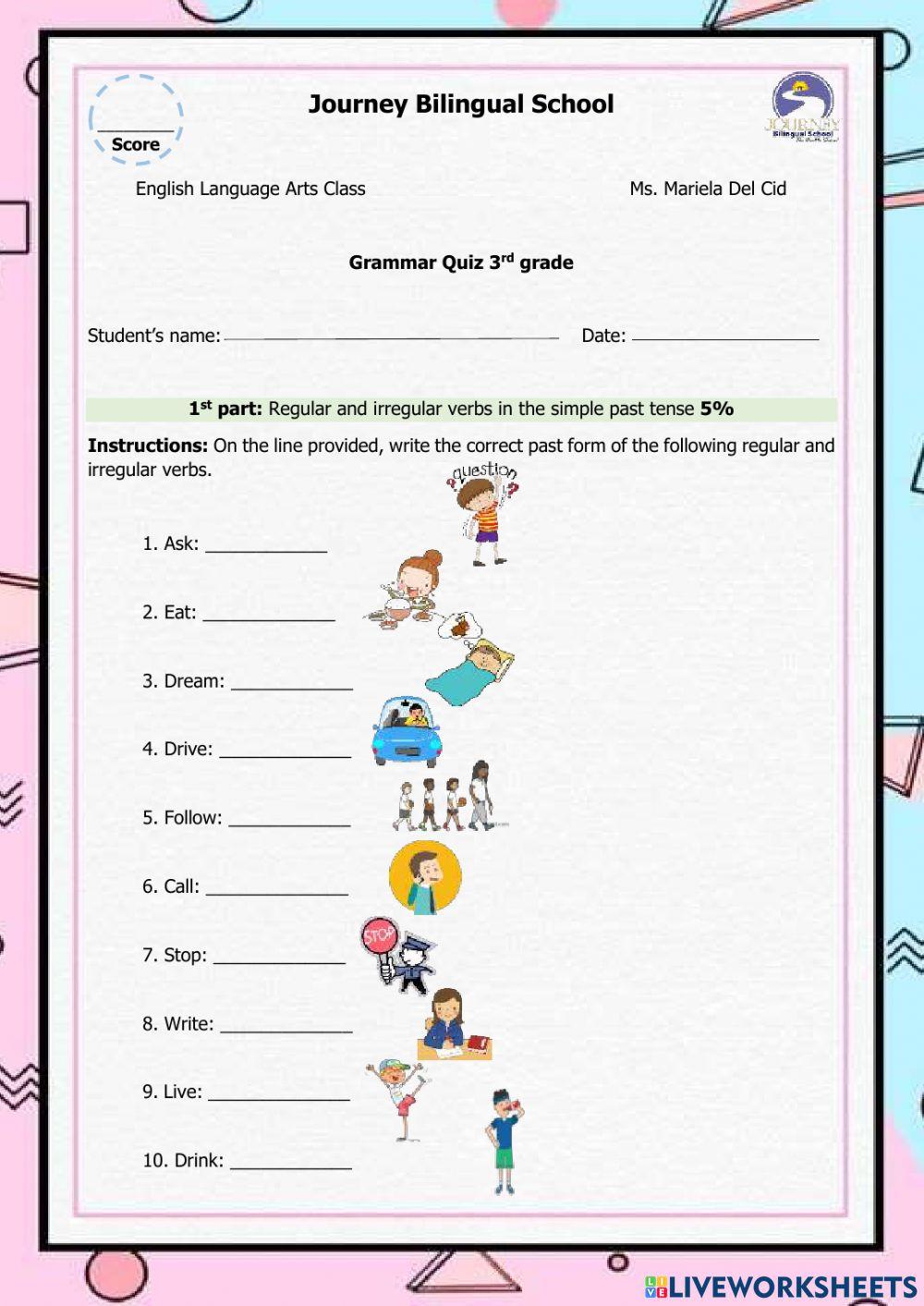 Verbs in past and plural nouns worksheet | Live Worksheets