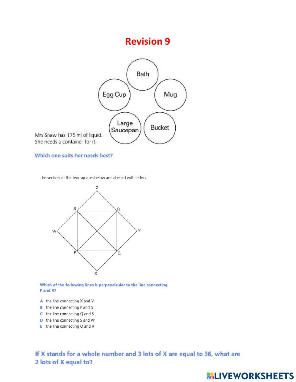 Revision 9 online exercise | Live Worksheets