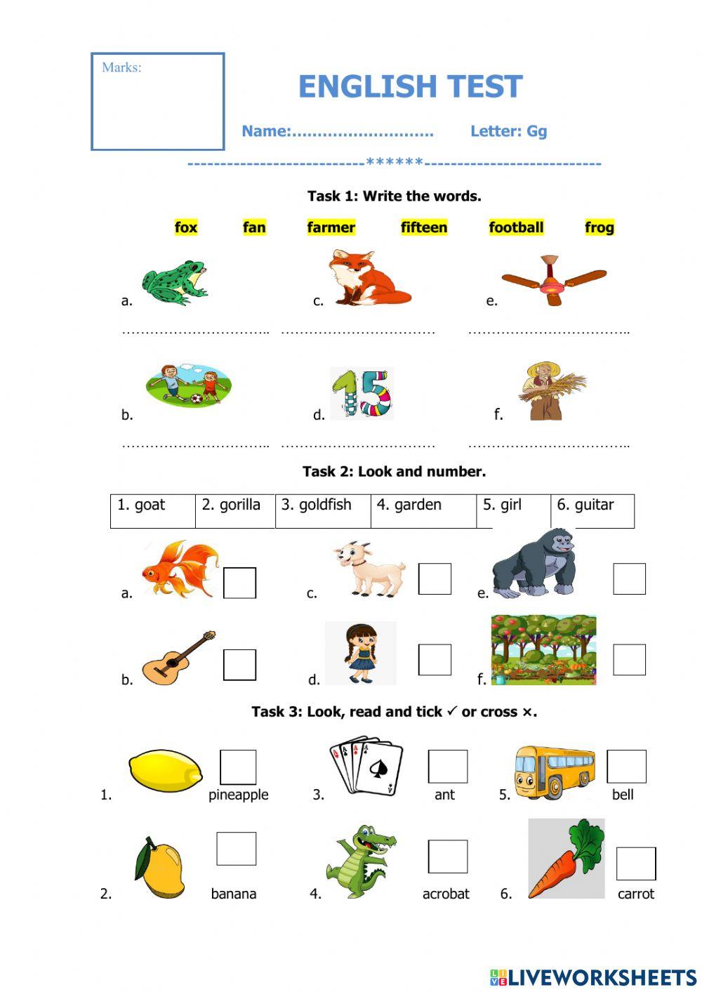 Letter G free exercise | Live Worksheets