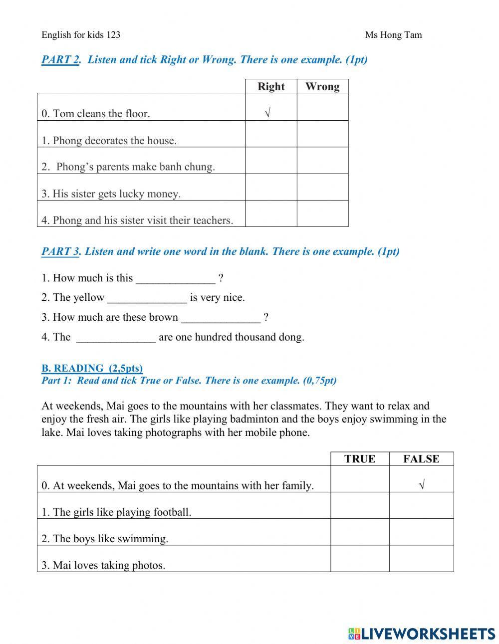 Grade 4 - 2nd final test - MS Tam worksheet | Live Worksheets