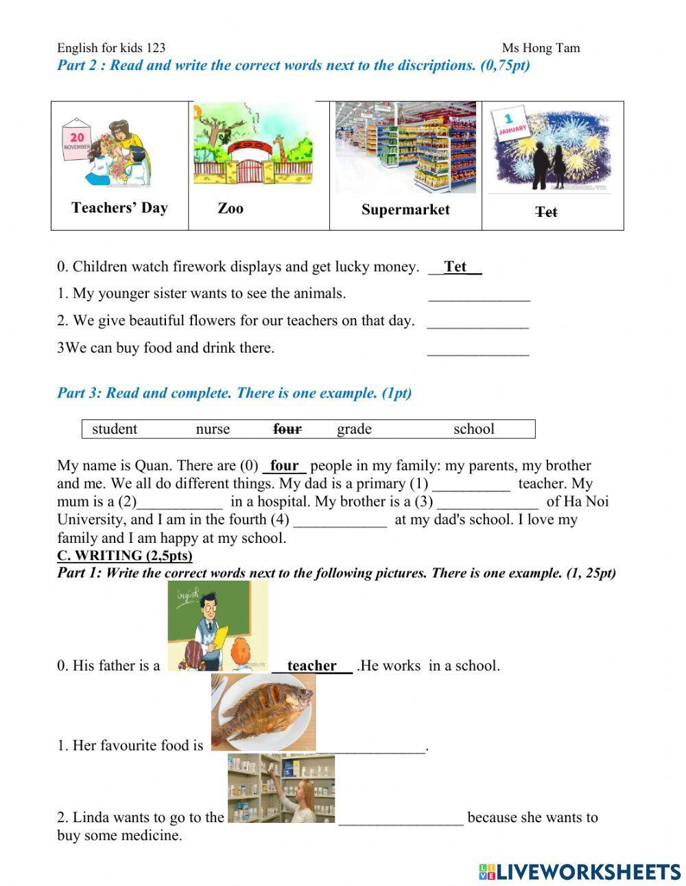 Grade 4 - 2nd final test - MS Tam worksheet | Live Worksheets