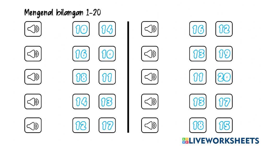 Mengenal Angka 1-20 activity | Live Worksheets