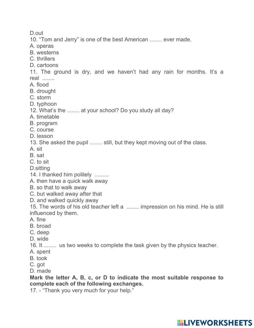 De thi thu THPT interactive worksheet | Live Worksheets