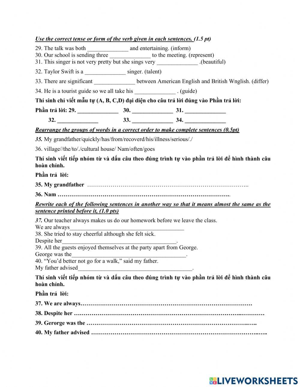 Review online exercise for 9 | Live Worksheets