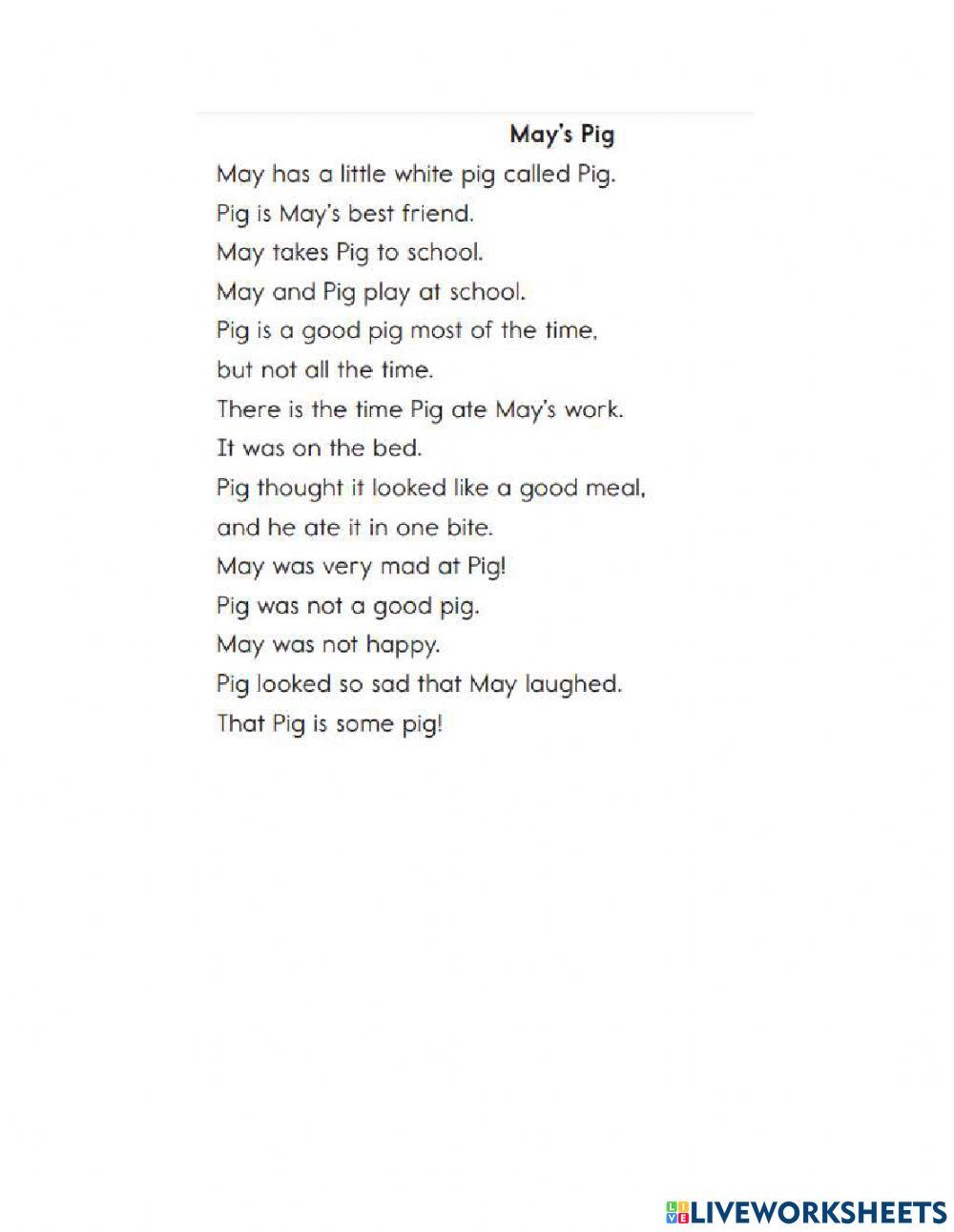 May's Pig worksheet | Live Worksheets