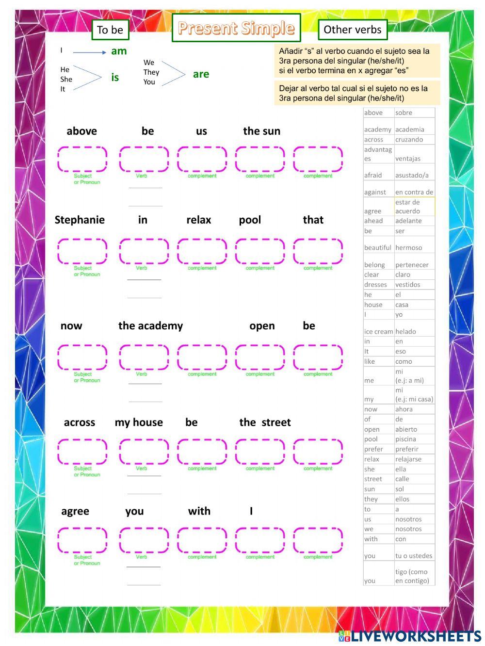 Affirmative sentences:present simple 1007