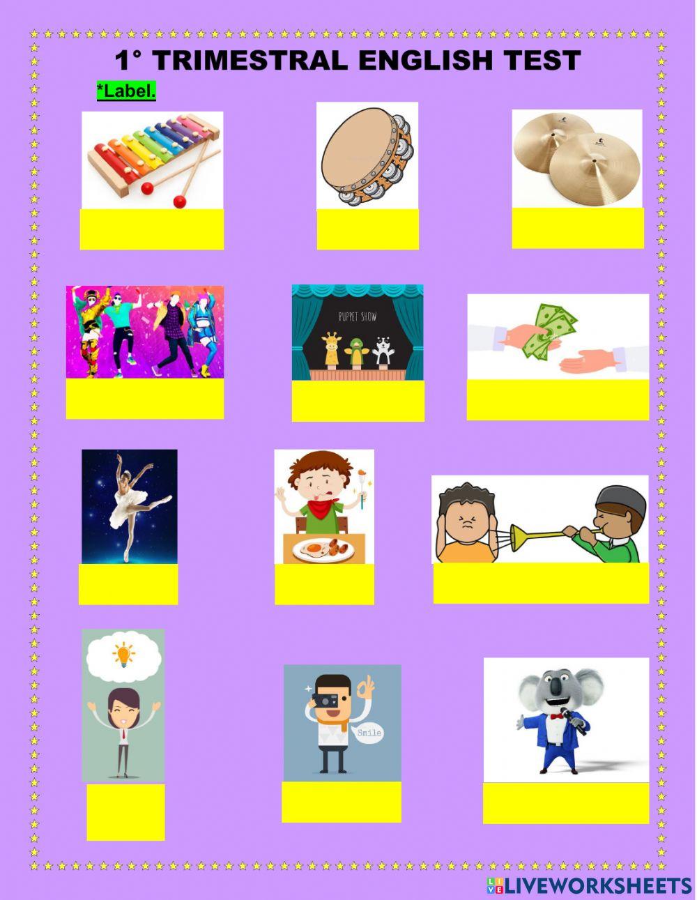 1° trimester english test worksheet | Live Worksheets