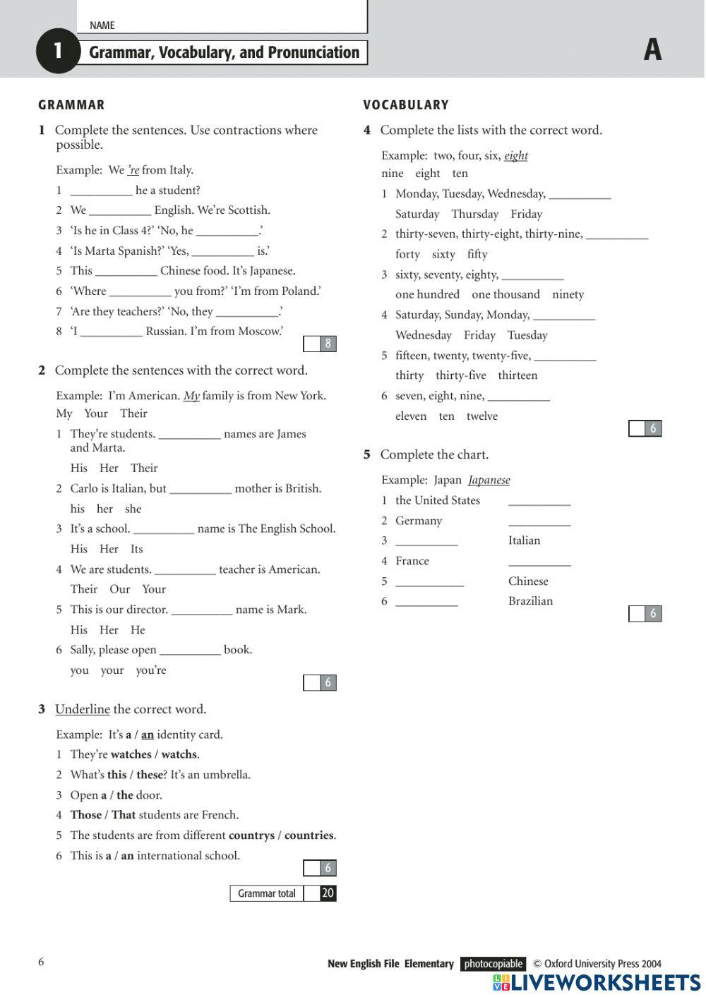 Elementary exam of the first unit online exercise for | Live Worksheets