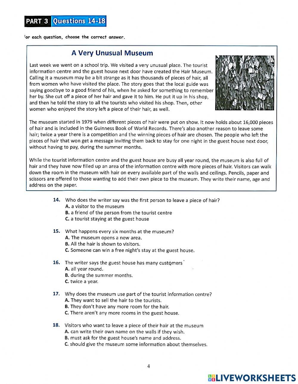 Ket Practice Test 02 Reading Online Exercise For Live Worksheets