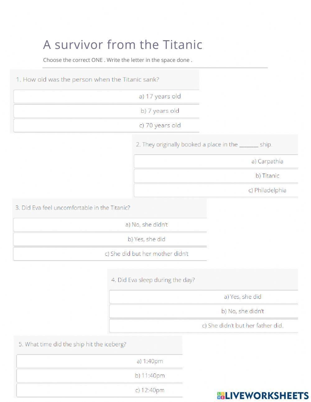 Survivor from t… | Free Interactive Worksheets | 2057410