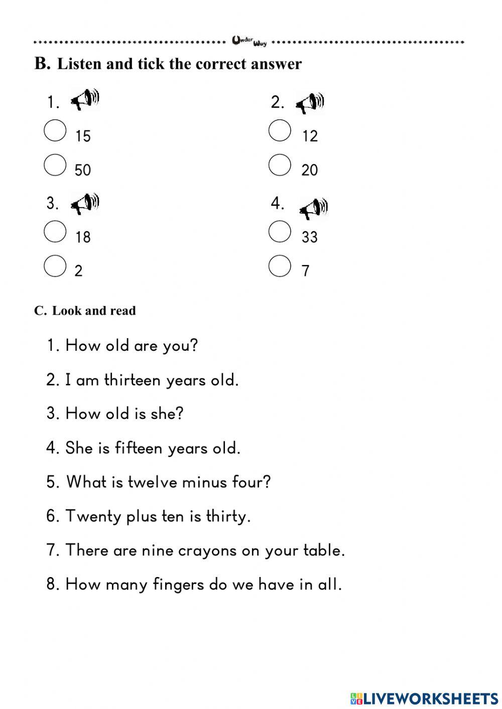 Unit Nine Nine plus nine online exercise for | Live Worksheets