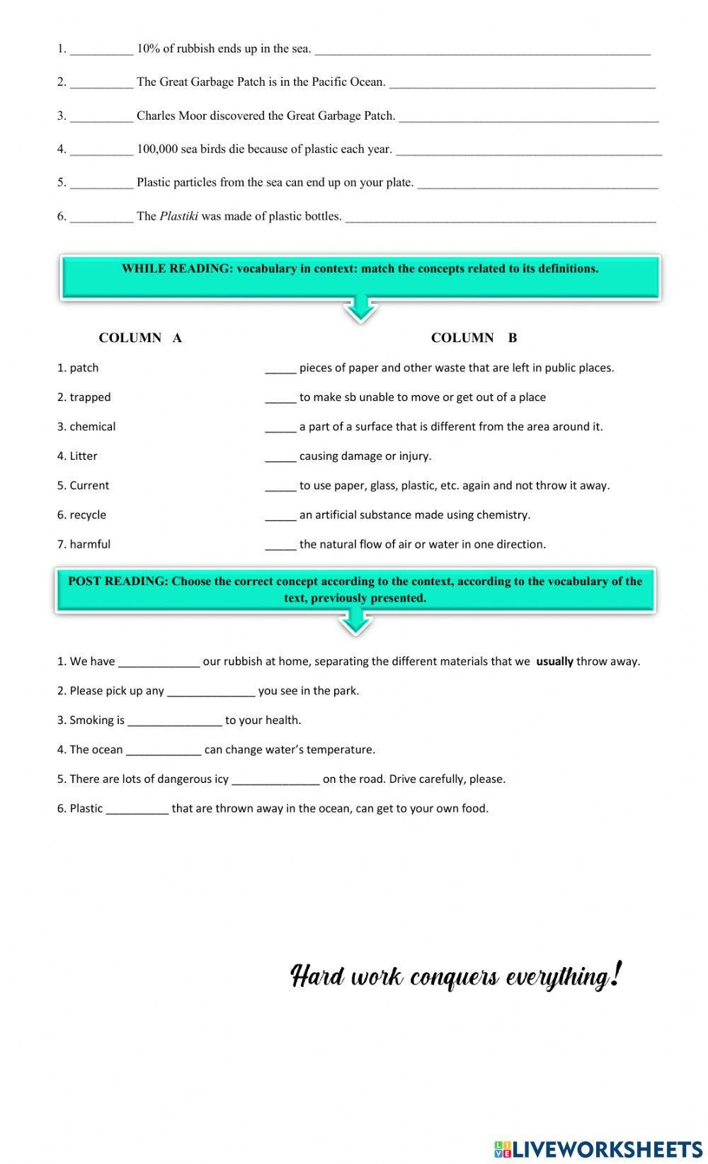 Week 1 - UNIT 2 - Reading Comprehension worksheet worksheet | Live ...