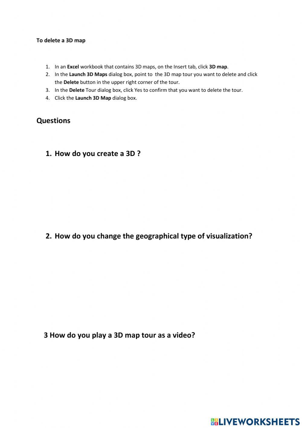 Lesson 4 Creating a 3D Map on Excel worksheet | Live Worksheets