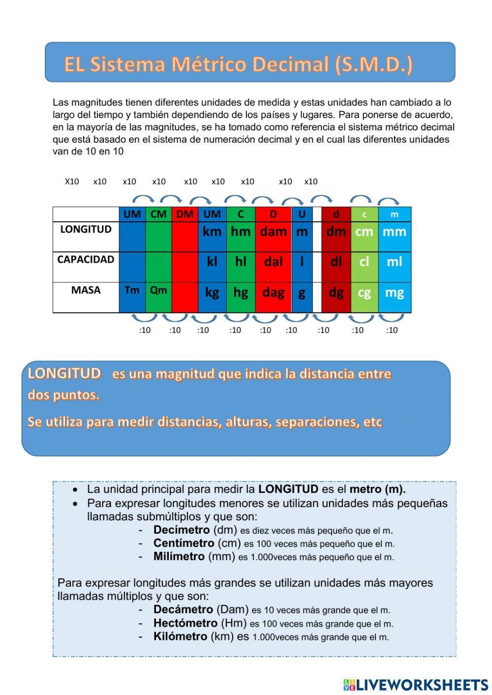 Sistema métrico decimal: Longitud worksheet | Live Worksheets