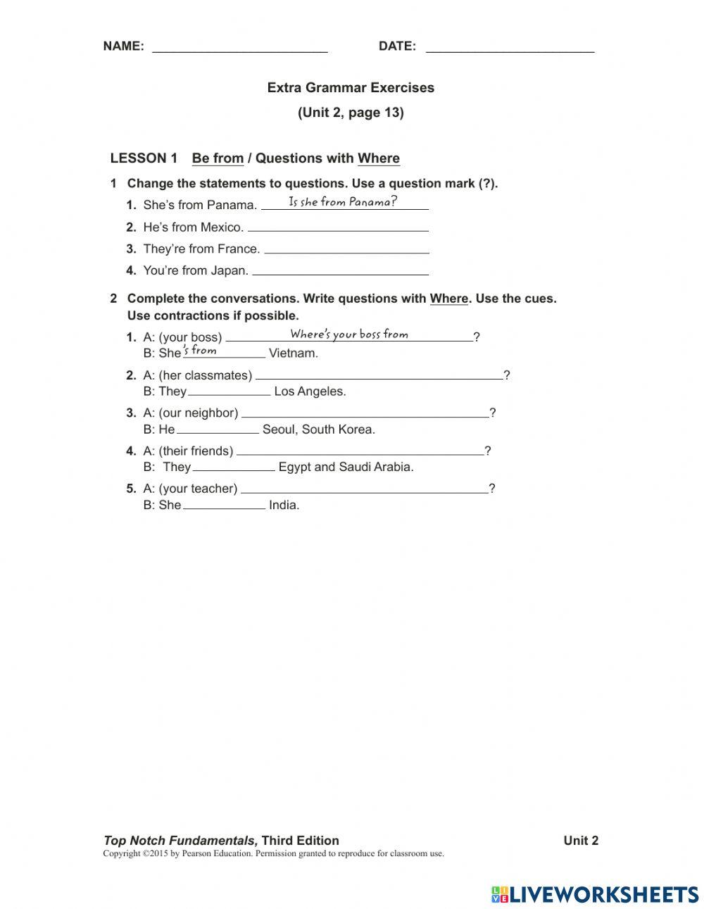 TNF EXTRA GRAMMAR UNIT 2 3593312 | Nguyễn Thị Hồng Ngọc