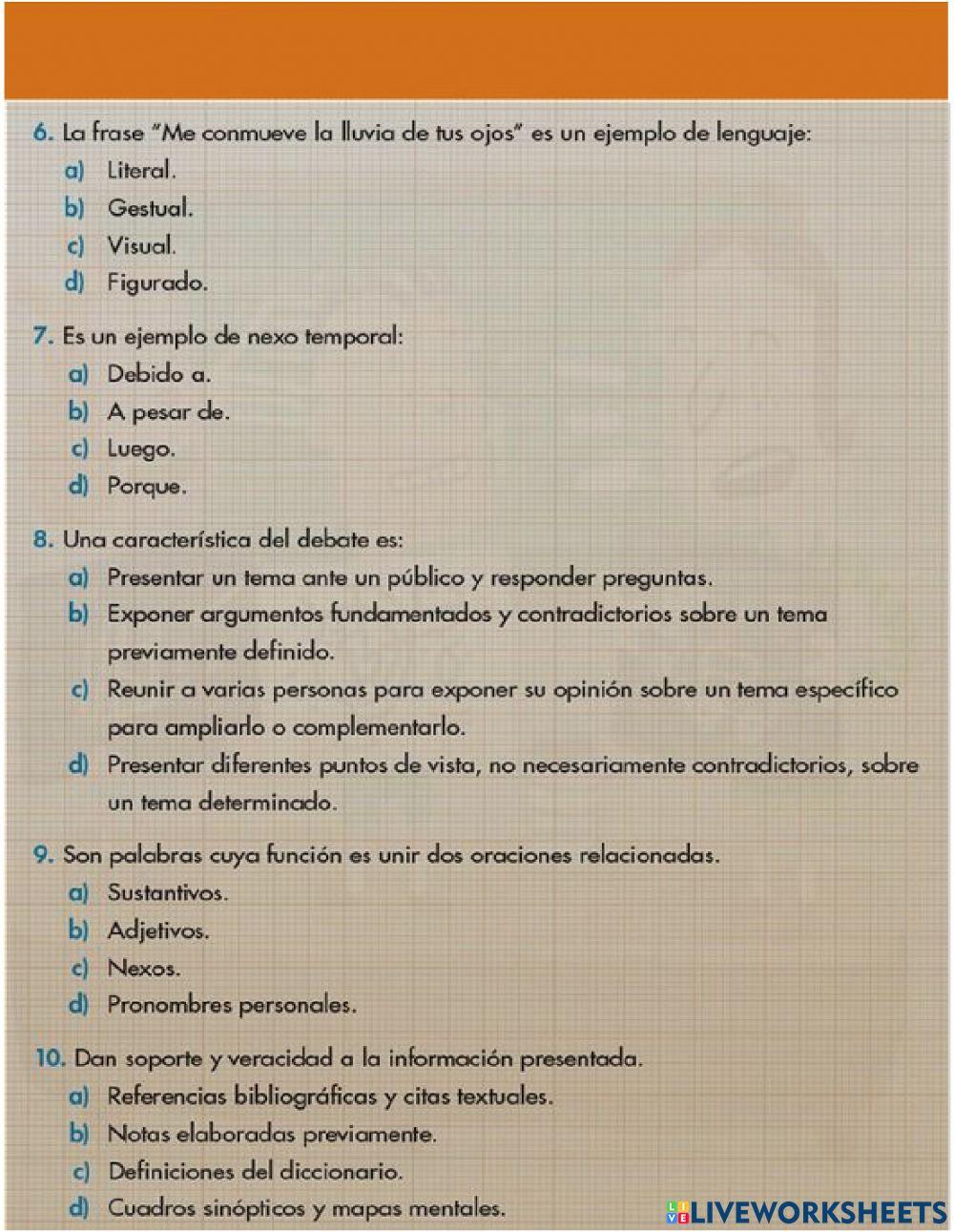 Evaluación Bloque III. Español quinto grado worksheet | Live Worksheets