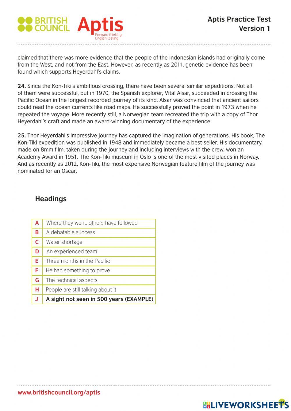 5339119 | APTIS READING 1 | Montfort Educational School