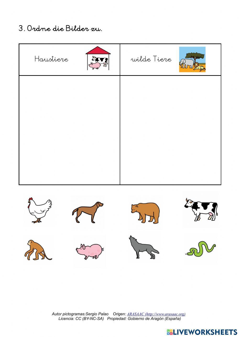 Haustiere und w… | Free Interactive Worksheets | 2058224