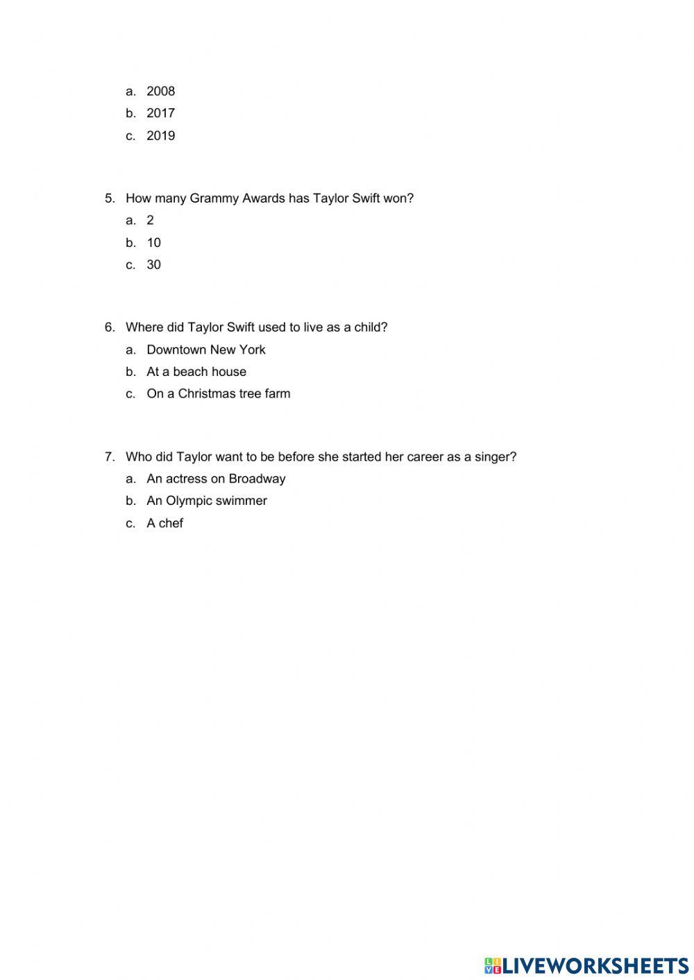 Get to Know Tay… | Free Interactive Worksheets | 2058326