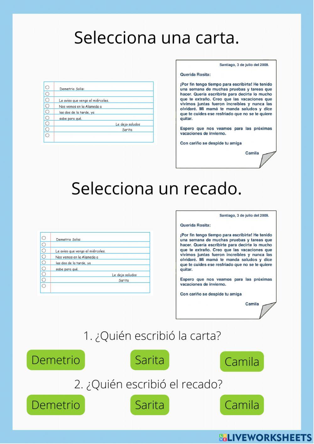 La carta y el r… | Free Interactive Worksheets | 2066634