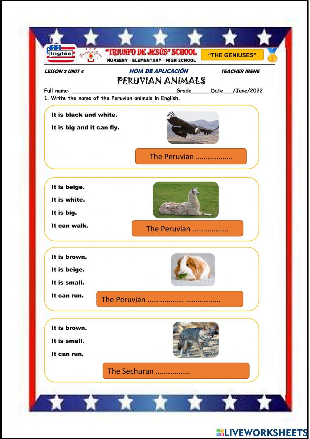 Peruvian animals activity | Live Worksheets