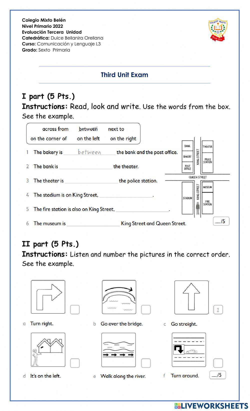 SIXTH GRADE FORM A THIRD UNIT EXAM online exercise for | Live Worksheets