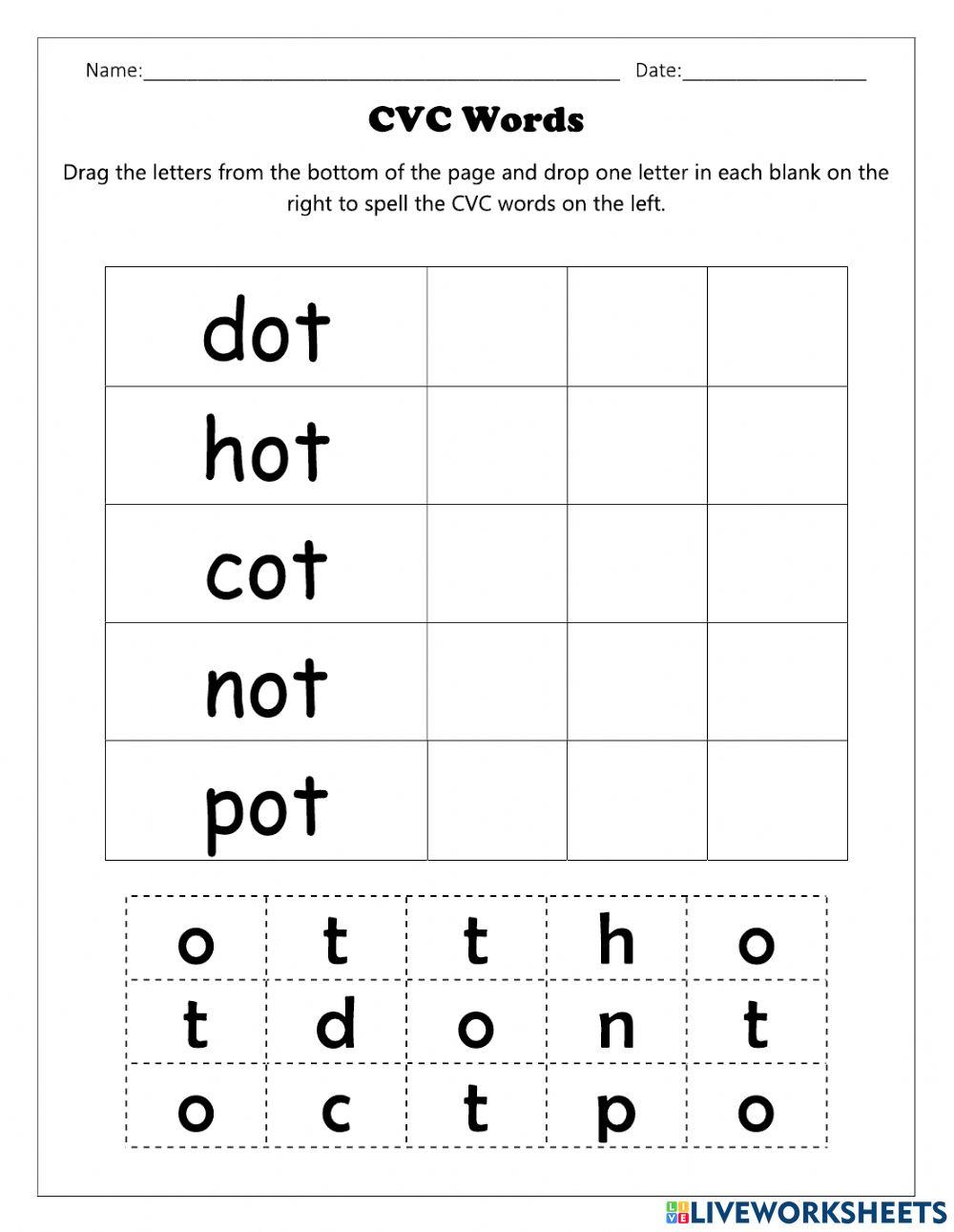 CVC Set 10 worksheet | Live Worksheets
