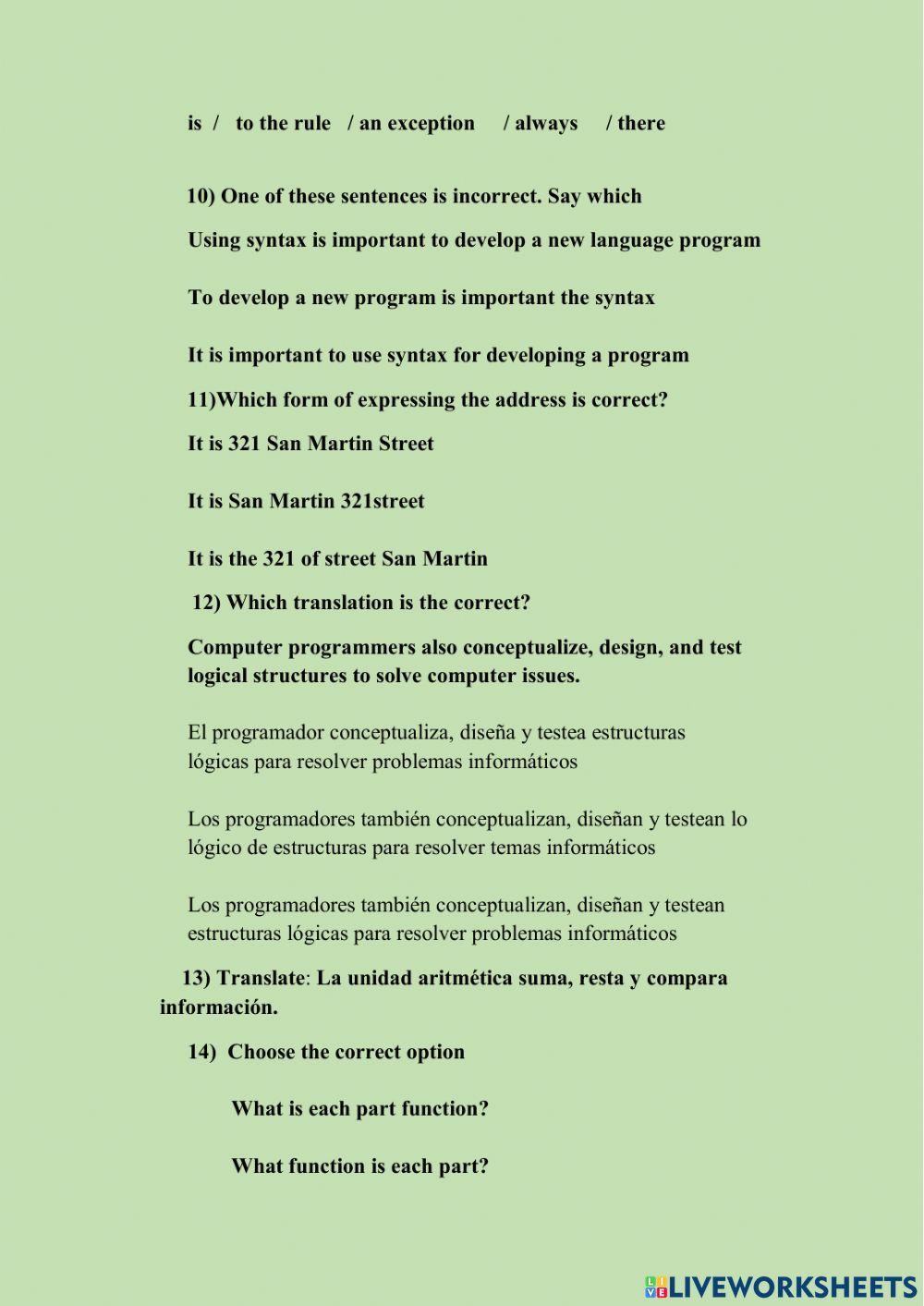 TECHNICAL ENGLISH I . FIRST TERM EXAM online exercise for | Live Worksheets