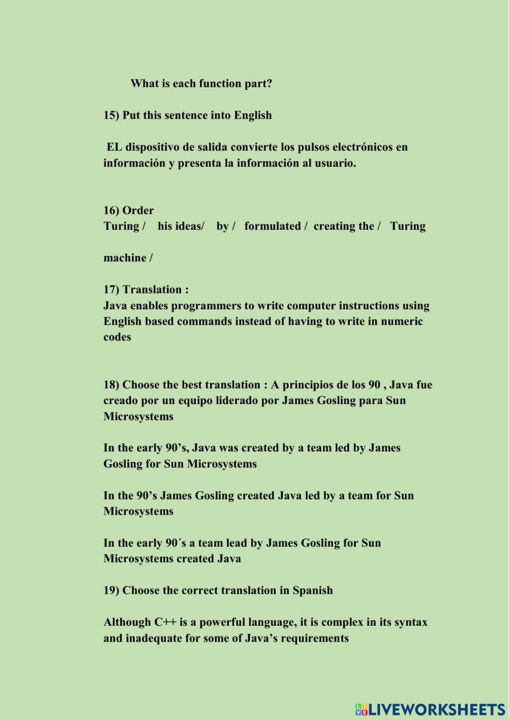 TECHNICAL ENGLISH I . FIRST TERM EXAM online exercise for | Live Worksheets