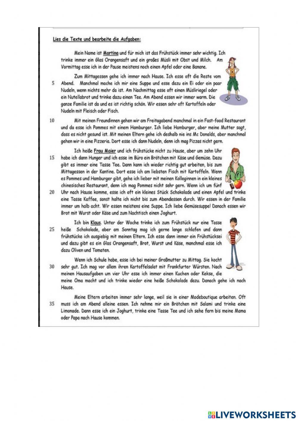 Leseverstehen E… | Free Interactive Worksheets | 2852833