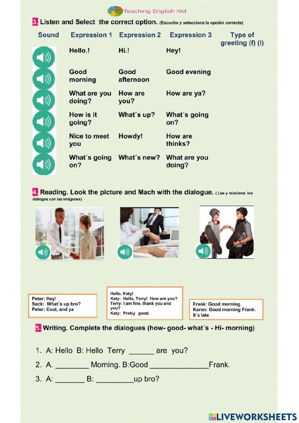 GREET online exercise for | Live Worksheets