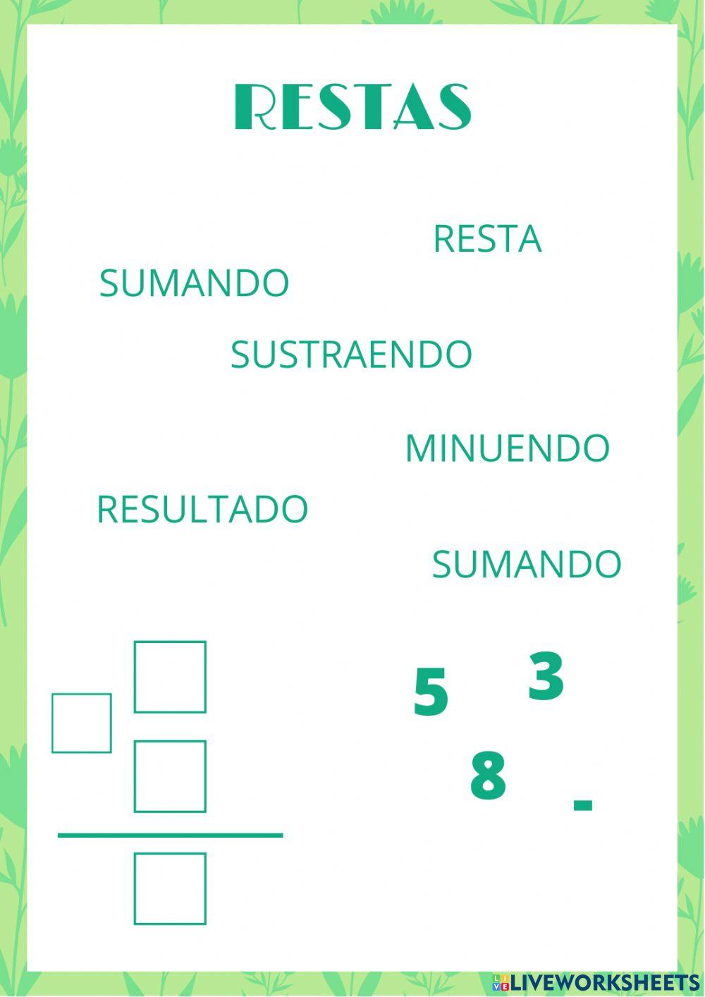 Resta activity for 1º EP | Live Worksheets