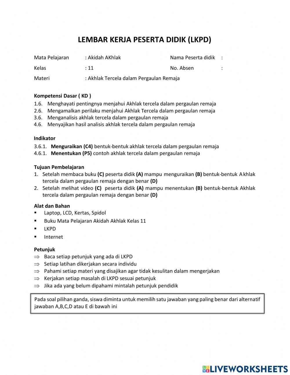 RPP 1 PPL 1 online exercise for | Live Worksheets