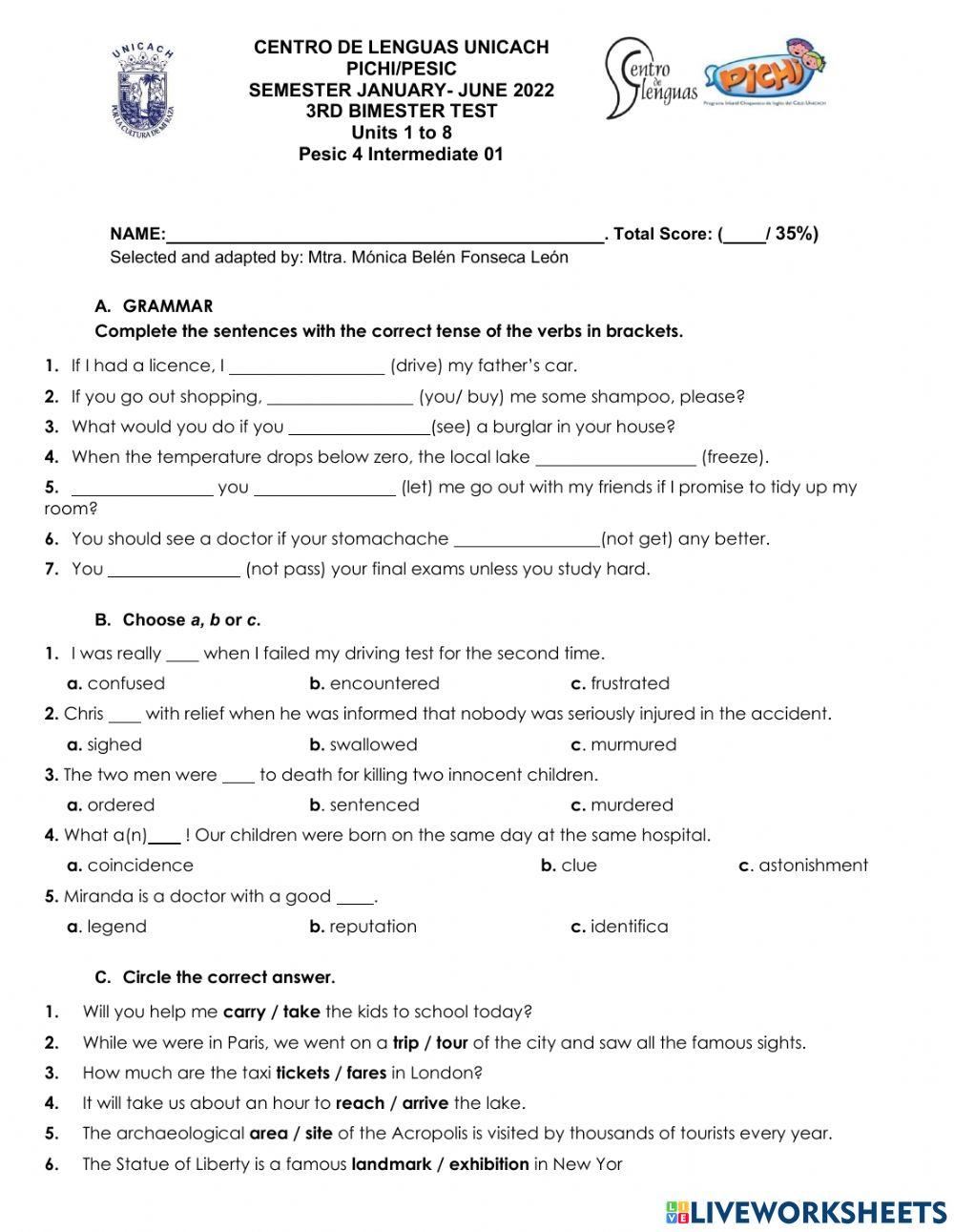 Grammar test 3rd bm p4 online exercise for | Live Worksheets