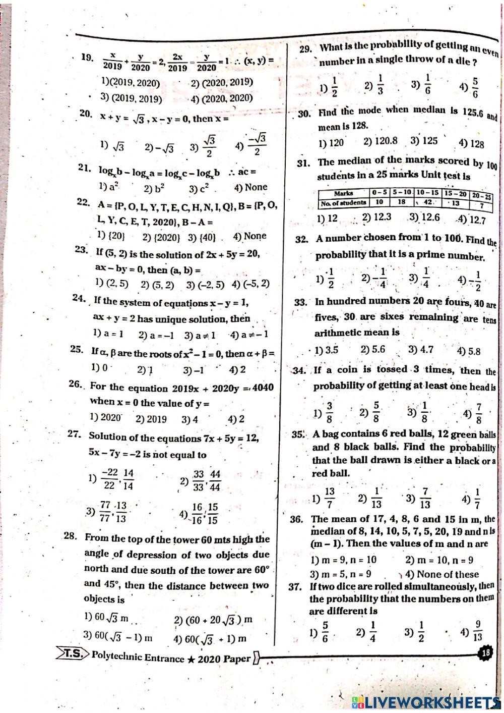 Ts polycet 2020 worksheet | Live Worksheets