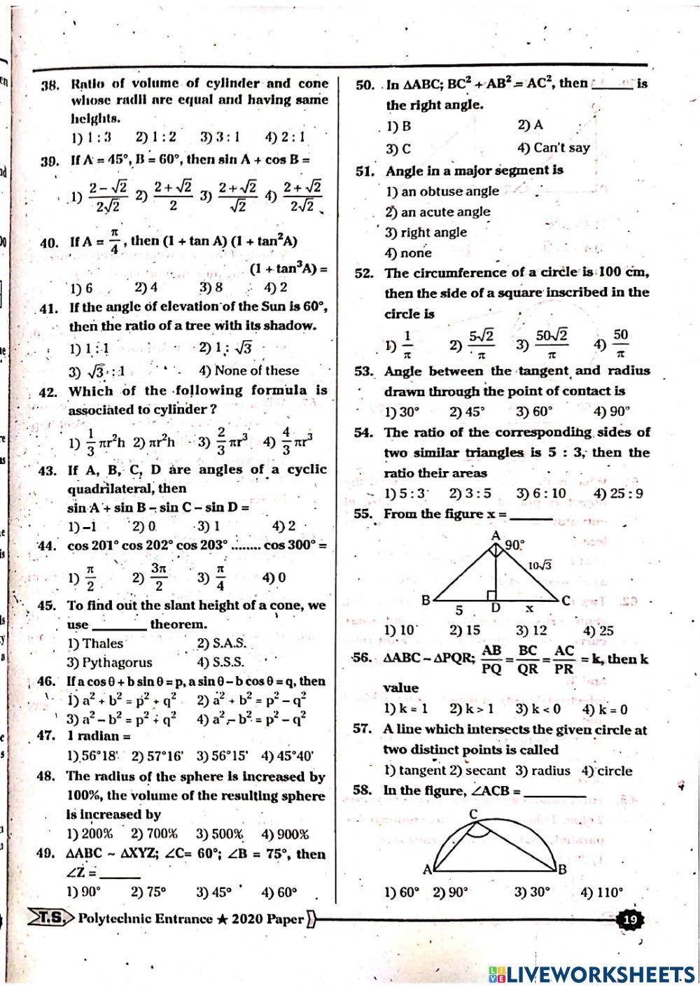 Ts polycet 2020 worksheet | Live Worksheets